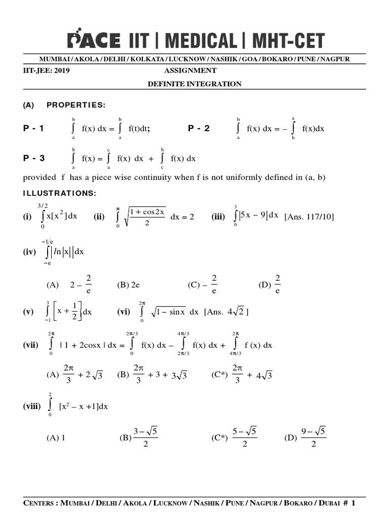 IIT-JEE 2019: Definite Integration Properties and Illustrations | PDF ...
