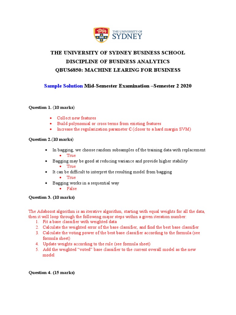 Mid-Term-Exam Sample Solutions S2 2020 PDF | Download Free PDF ...