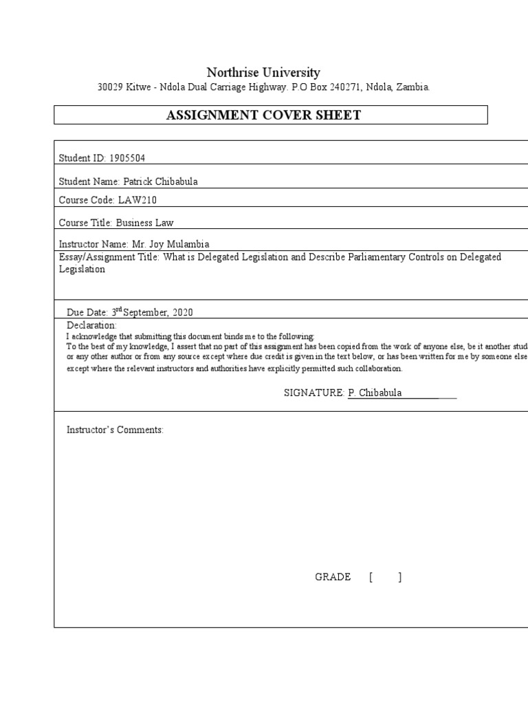 Assignment Cover Sheet: Northrise University | PDF | Committee | Act Of ...