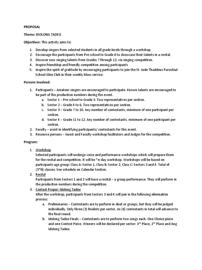 Idolong Tadeo Singing Competition Proposal | PDF | Art