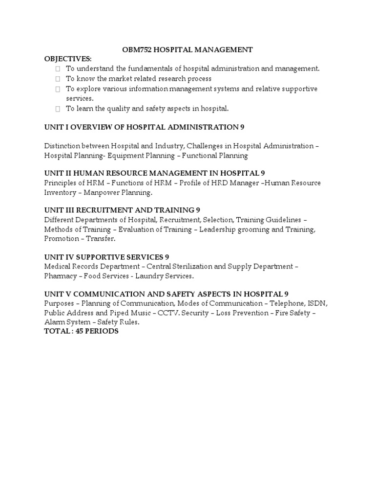 Obm752 - Hospital Management | PDF | Hospital | Human Resource Management