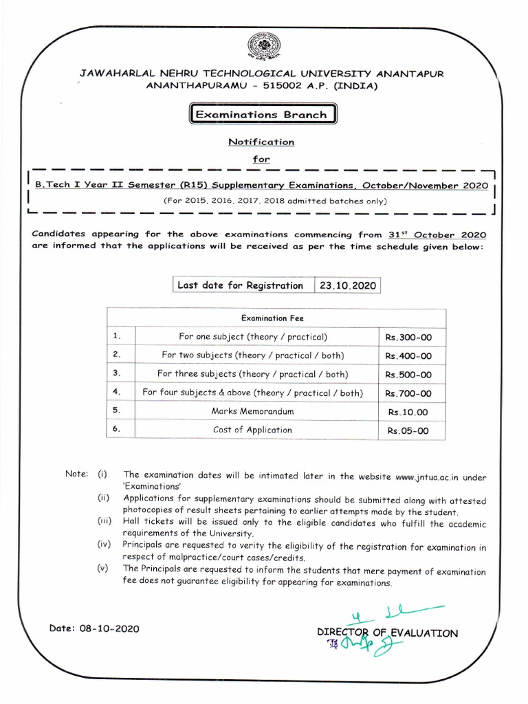 B.Tech I II R15 II III Yrs II Sem R13 R09 Notifications | PDF