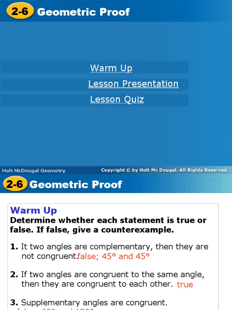 Warm Up Lesson Presentation Lesson Quiz: Holt Mcdougal Geometry Holt ...