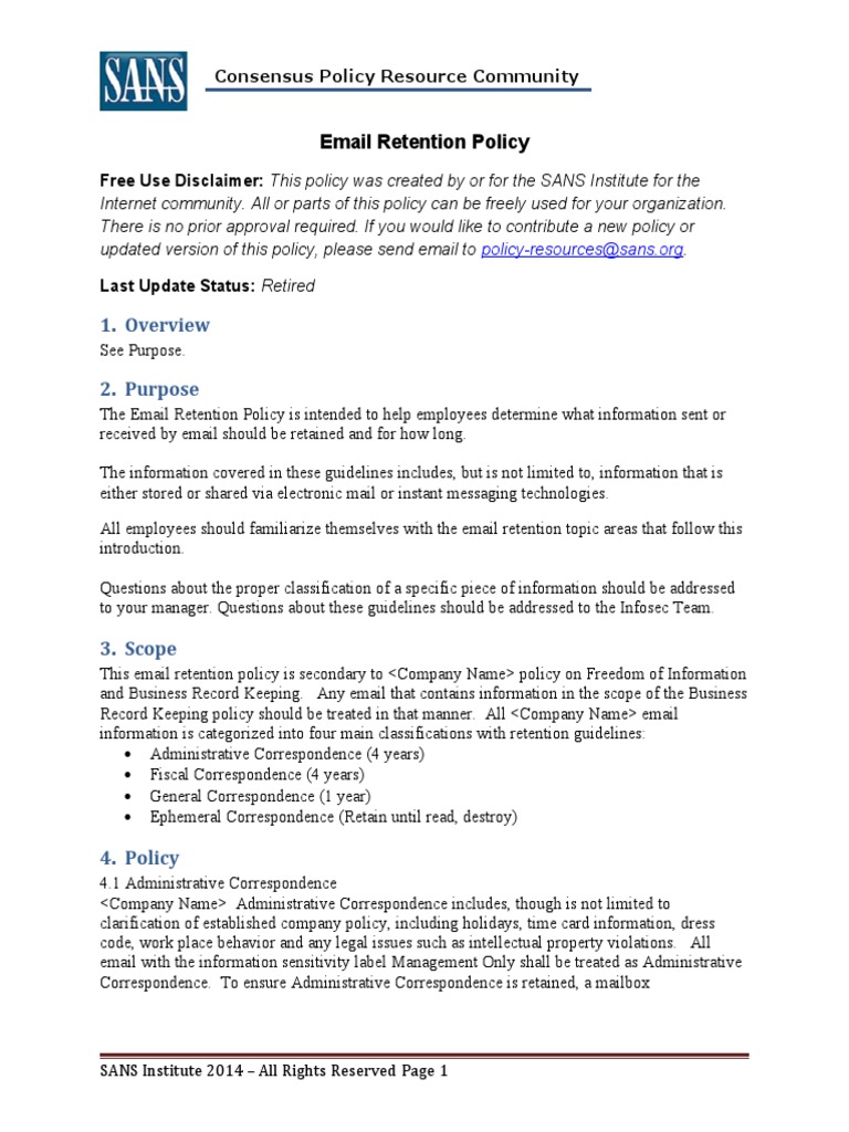 Overview: Email Retention Policy | PDF | Instant Messaging ...