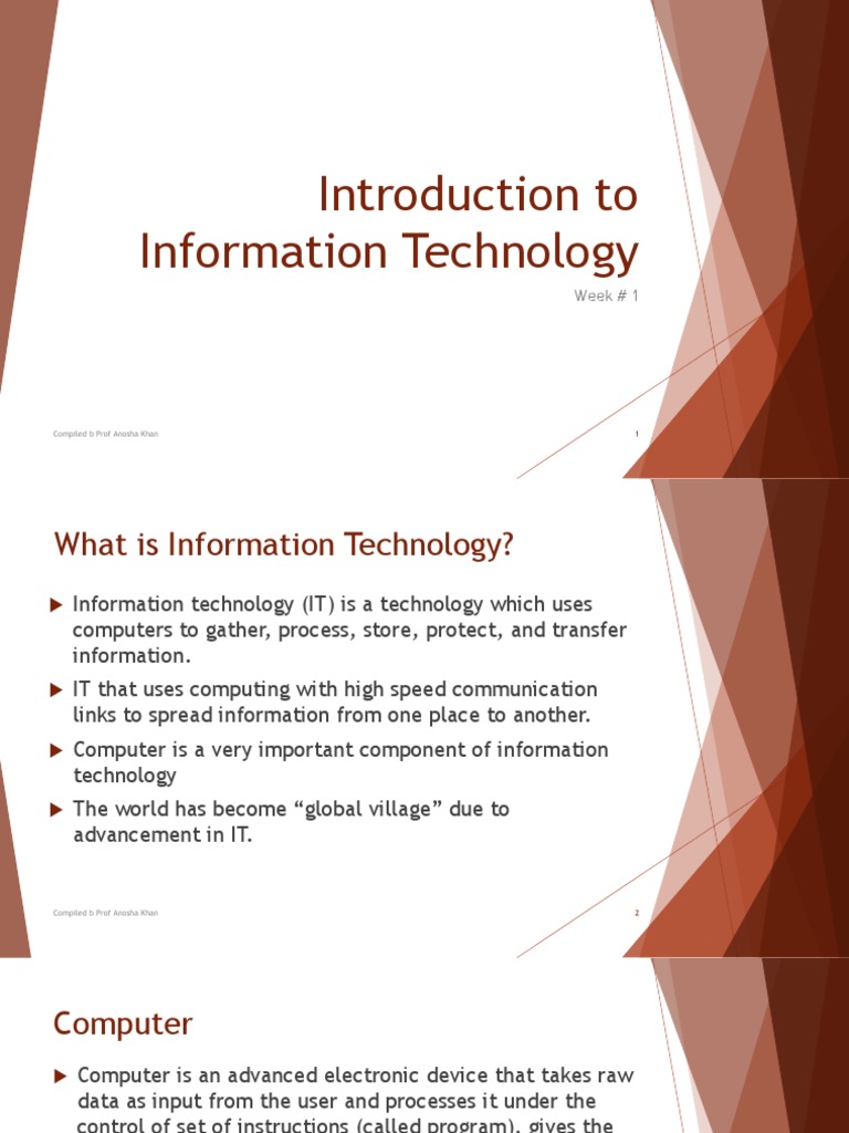 Introduction To Information Technology: Week # 1 | PDF | Operating System | Computer Hardware