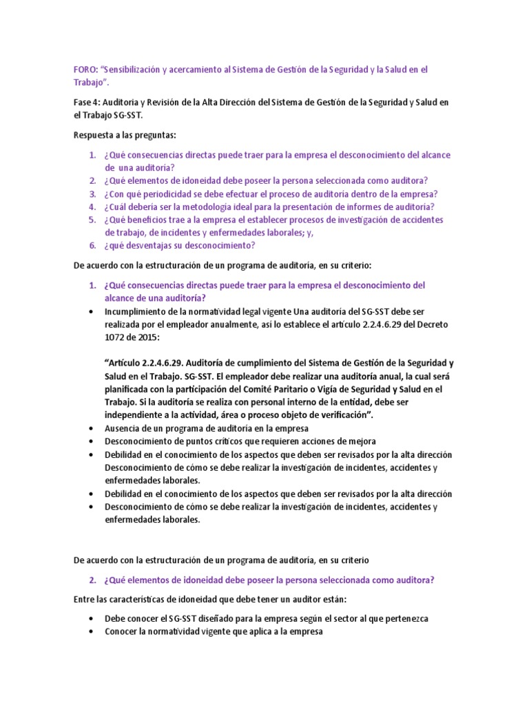 Foro SGSST | PDF | Auditoría | Business Foro SGSST | PDF | Auditoría | Business