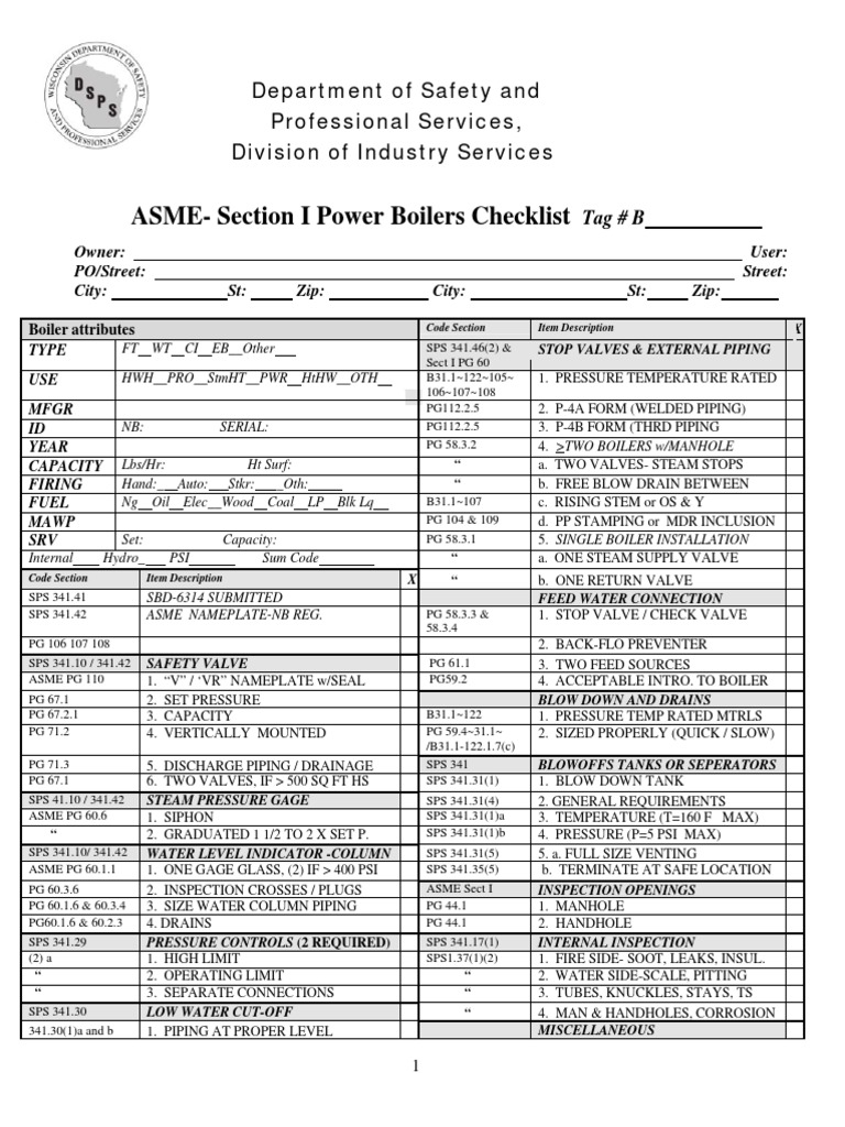 ASME-Section I Power Boilers Checklist: Department of Safety and ...