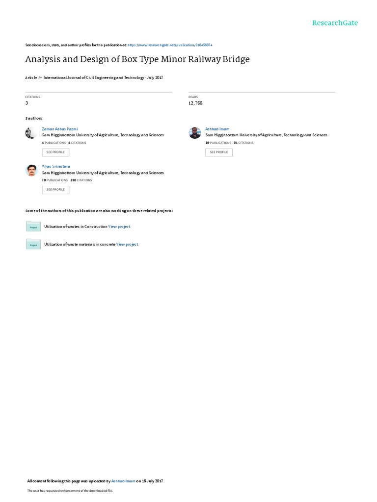 Analysis and Design of Box Type Minor Railway Bridge | PDF | Bending ...