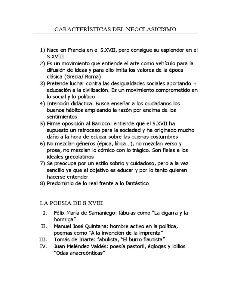 Características Del Neoclasicismo | PDF | Fábula | Poesía