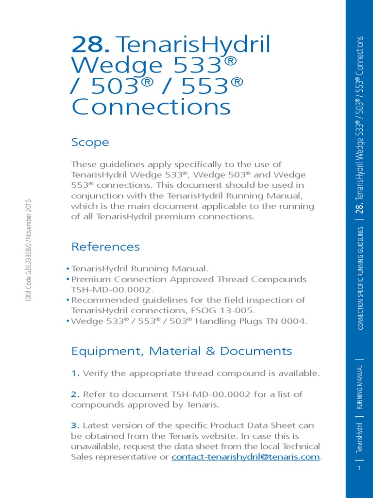 TenarisHydril Wedge 533 503 553RunningGuidelines | PDF | Pipe (Fluid ...