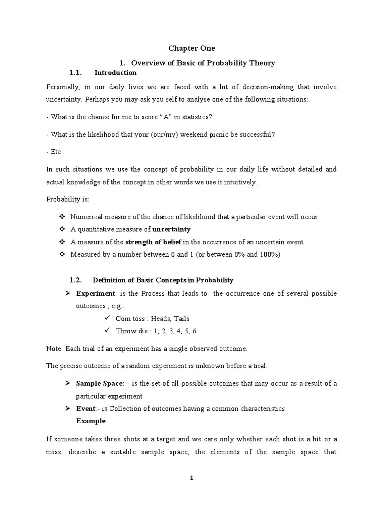 Chapter One 1. Overview of Basic of Probability Theory 1.1 | Download ...
