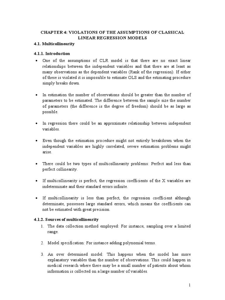 Chapter 4 Violations of The Assumptions of Classical Linear Regression ... Chapter 4 Violations of The Assumptions of Classical Linear Regression ...