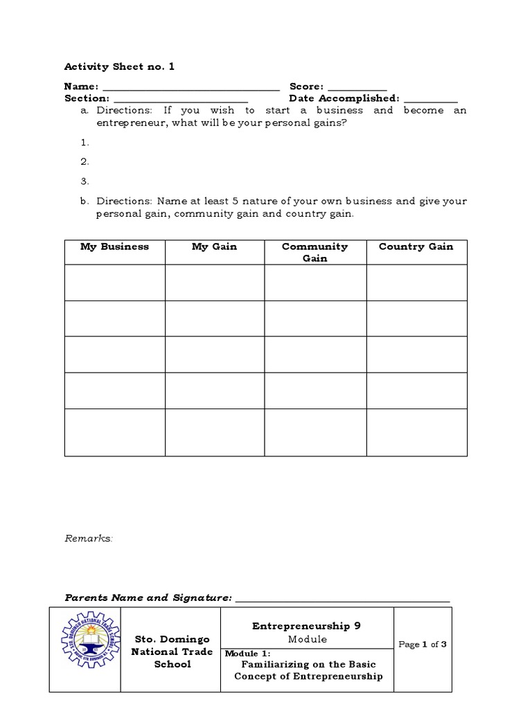 Activity Sheet No. 1 Name: - Score: - Section: - Date Accomplished | PDF