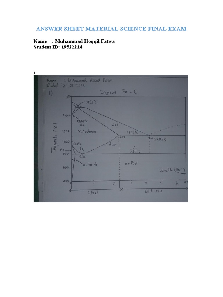 Material Science Final Exam Answer Sheet | PDF | Heat Treating | Bronze