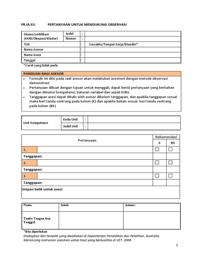 FR - IA.03 Pertanyaan Untuk Mendukung Observasi | PDF