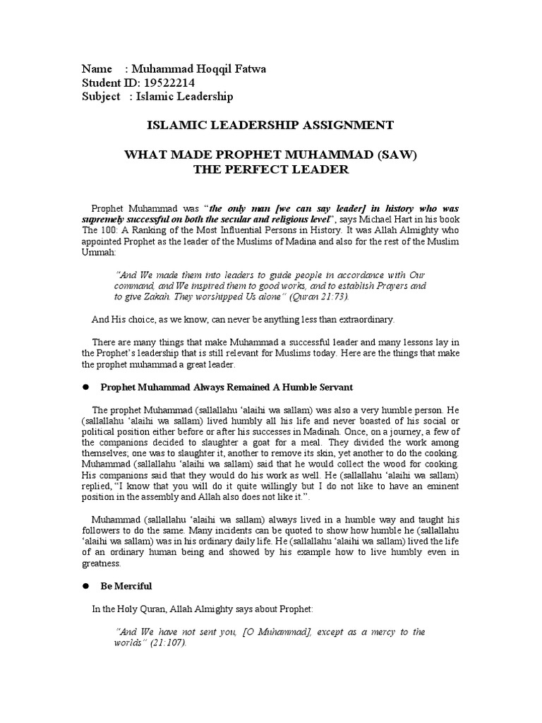 Islamic Leadership Assignment 1 | PDF | Muhammad | God In Islam