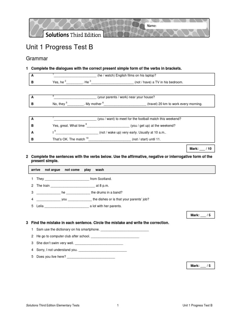 Unit 1 Progress Test B Solutions | PDF | Language Arts & Discipline