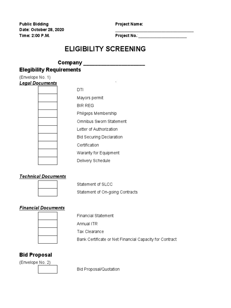 Eligibility Screening: Company - Elegibility Requirements | PDF ...
