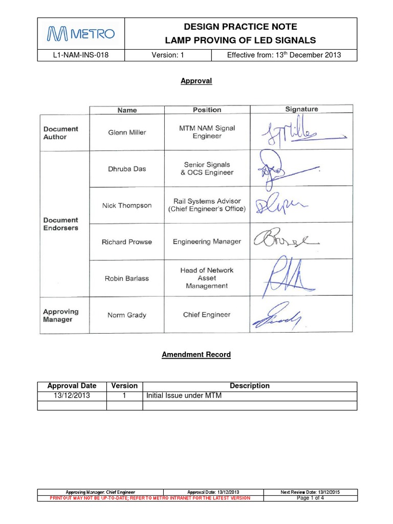 L1-NAM-INS-018 - Lamp Proving of LED SIgnals | PDF | Systems ...