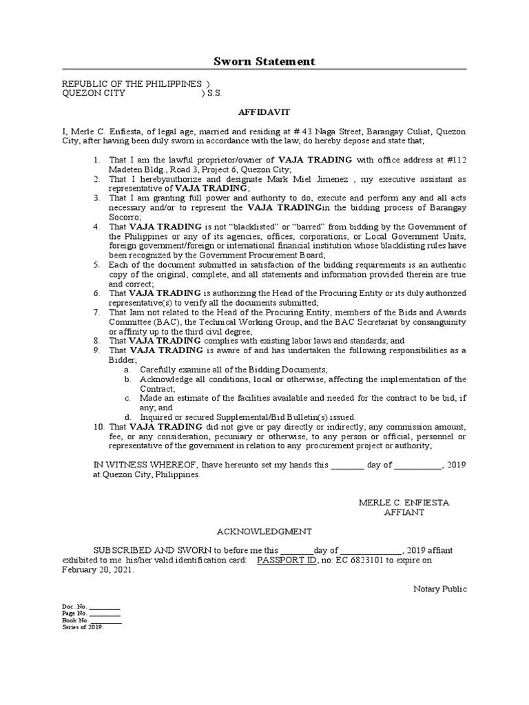 Sworn Statement: Affidavit | Download Free PDF | Social Institutions ...