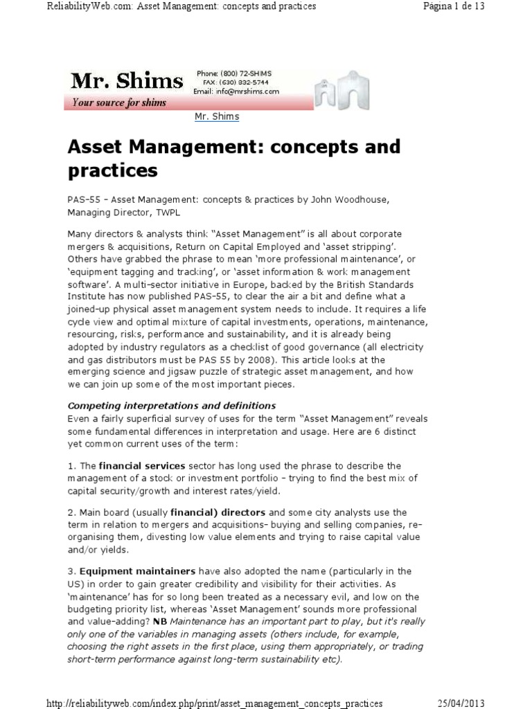 Asset Management - Concepts and Practices by John Woodhouse | PDF ...