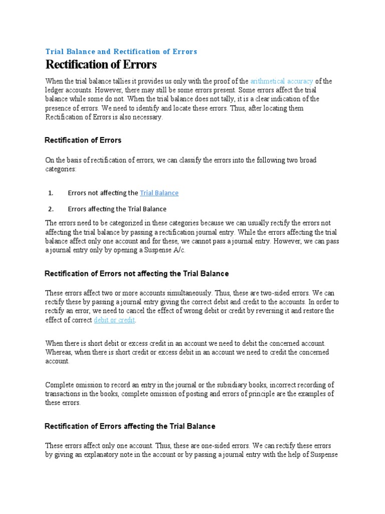 Rectification of Errors | PDF | Debits And Credits | Financial Services