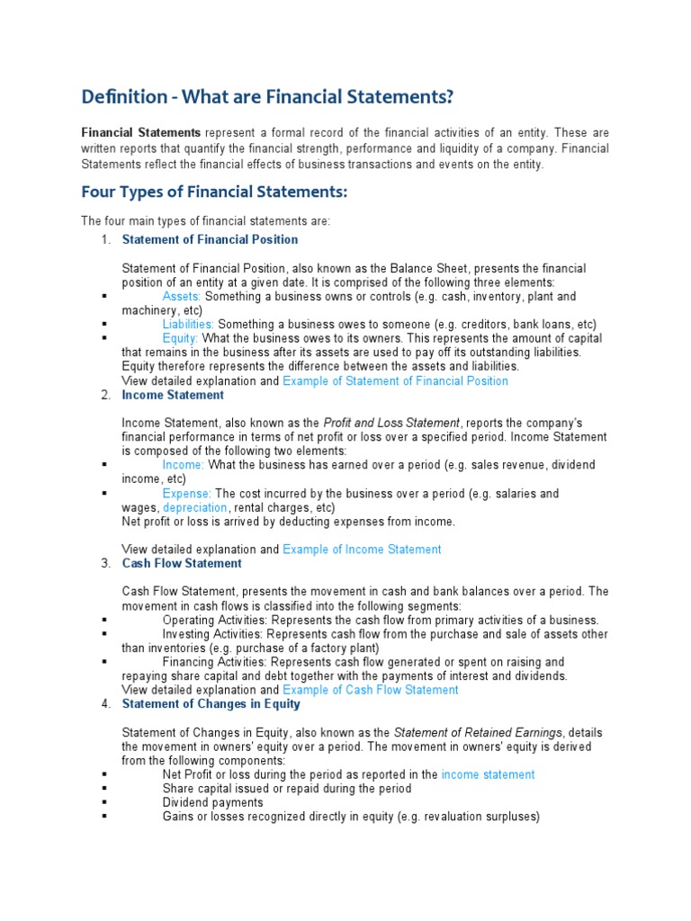 Overview of Financial Statement Types | PDF | Balance Sheet | Equity ...