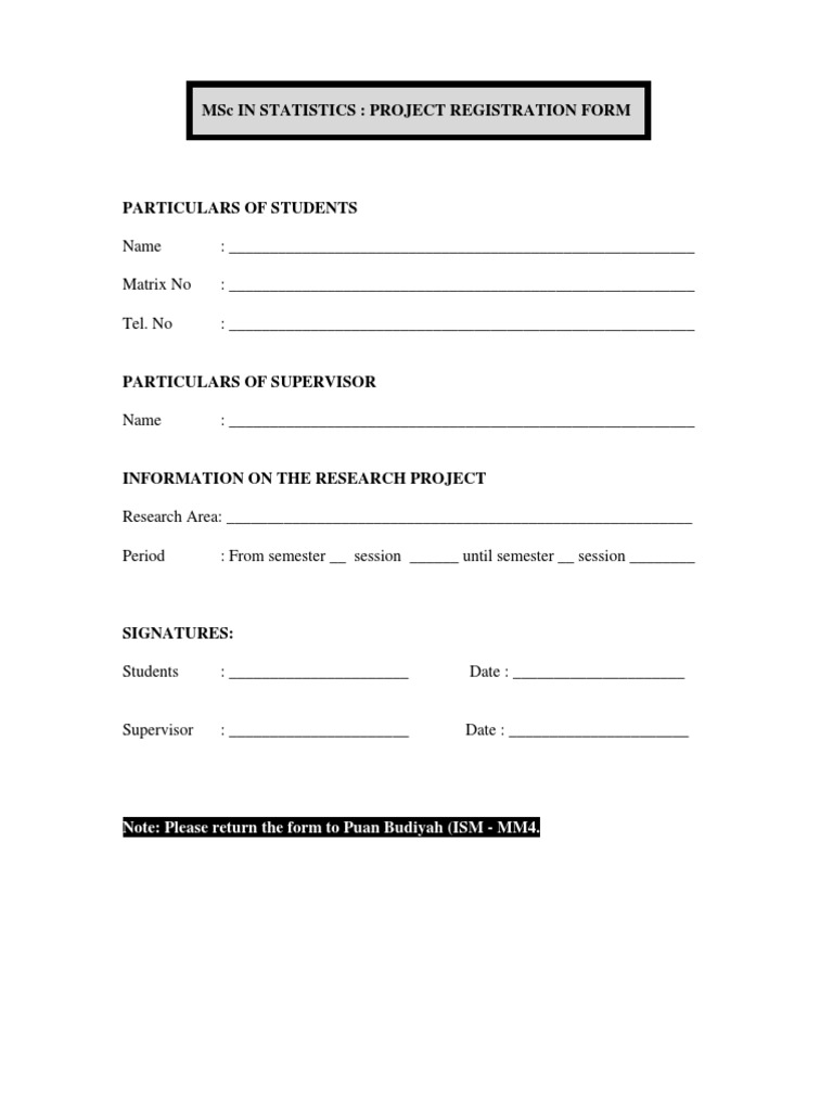 MSC in Statistics: Project Registration Form | PDF