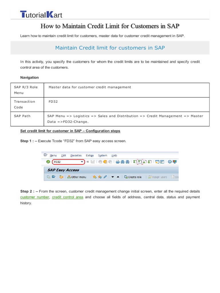 Maintain Customer Credit Limits in SAP | PDF | Credit | Finance & Money ...