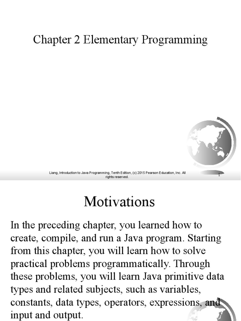 Chapter 2 Elementary Programming | PDF | Integer (Computer Science) | Variable (Computer Science)