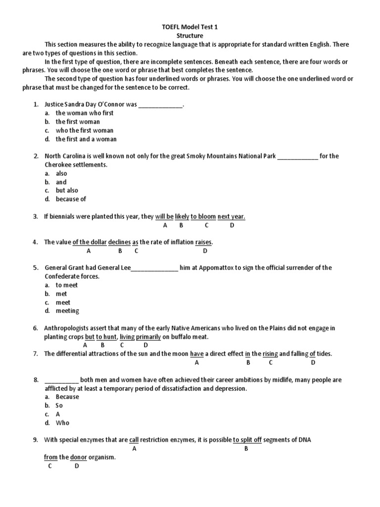 TOEFL Model Test 1 Structure | PDF | Skull | Test Of English As A ...