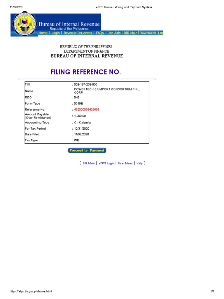 Filing Reference No.: Bureau of Internal Revenue | PDF | Business ...