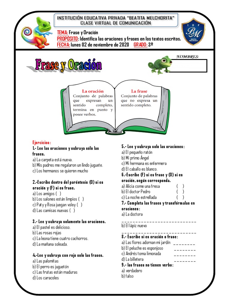 Ejercicios sobre Frases y Oraciones | PDF