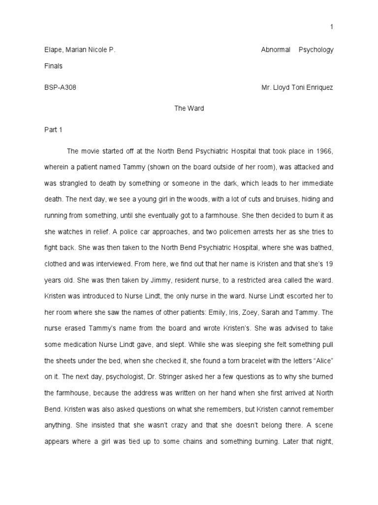 THE WARD Plot and Diagnosis | PDF | Psychological Trauma | Id