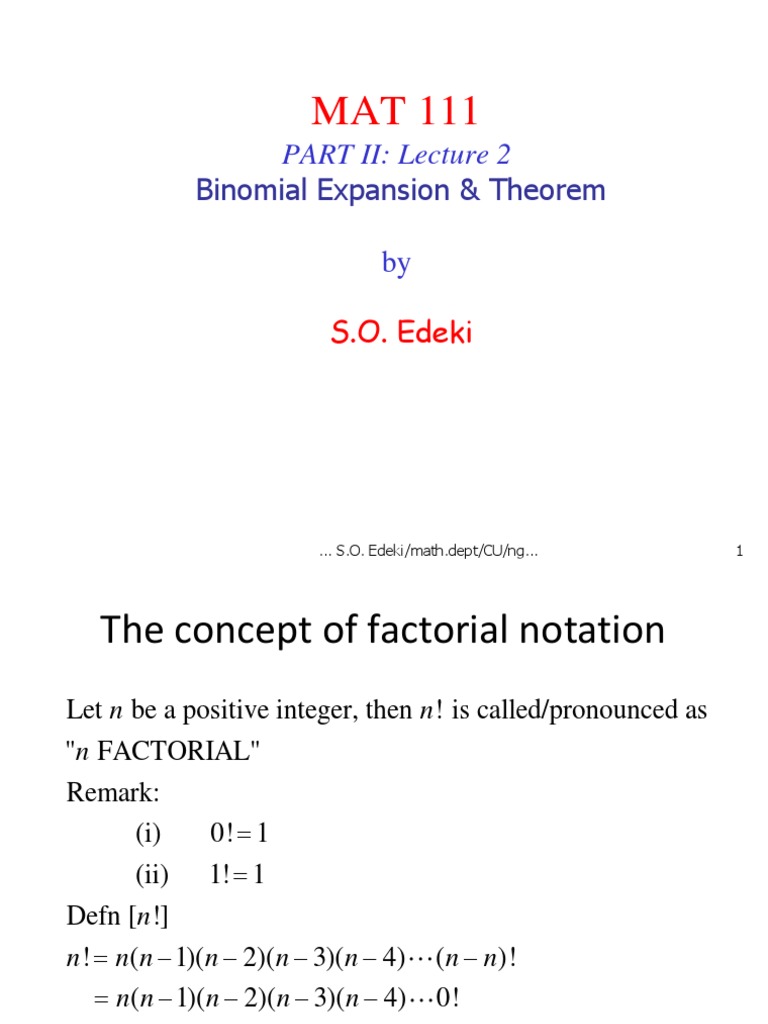 Lecture Note2. On BINOMIAL - EXPANSION | PDF | Algebra | Analysis