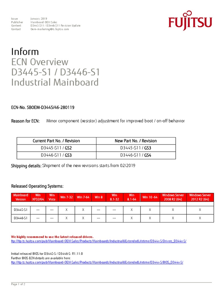 Inform: ECN Overview D3445-S1 / D3446-S1 Industrial Mainboard | PDF ...