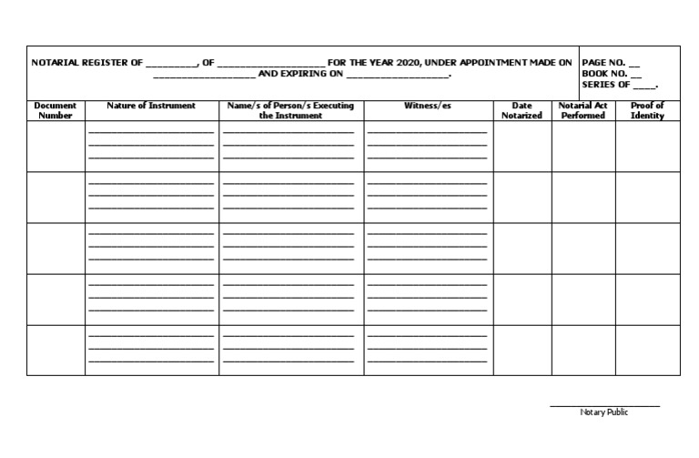 Notarial Register - Template | PDF