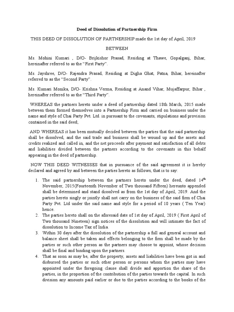 Deed of Dissolution of Partnership Firm | PDF | Partnership | Liquidation