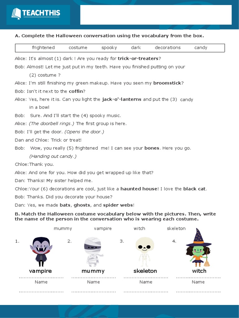 Halloween Vocabulary Worksheet - Handout | PDF | Halloween | Trick Or ...