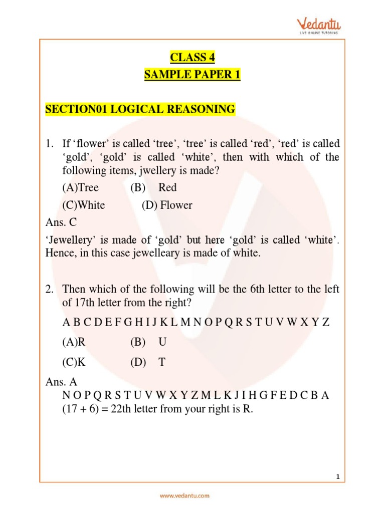 Imo Maths Olympiad Sample Question Paper 1 Class 4 | PDF | Teaching ...