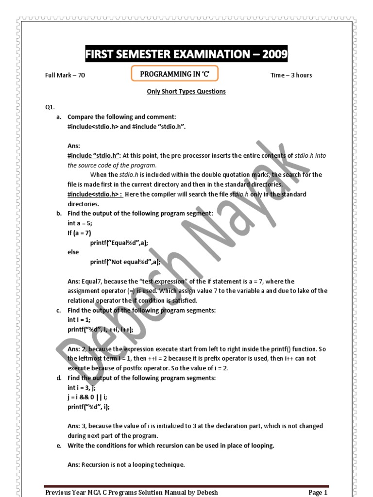BPUT MCA 2007 - 2009 Solved Questions | PDF | Computer Data Storage | Pointer (Computer Programming)
