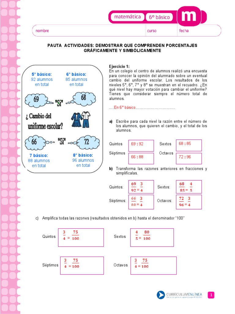 Pauta Guia 2 Porcentajes 6 Basico | PDF | Fracción (Matemáticas ...