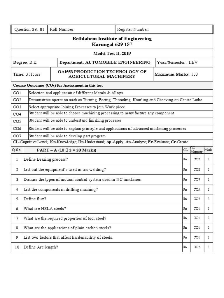 Bethlahem Institute of Engineering Karungal-629 157 | PDF | Welding ...