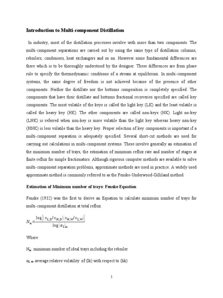Introduction To Multi-Component Distillation | PDF | Distillation | Unit Operations