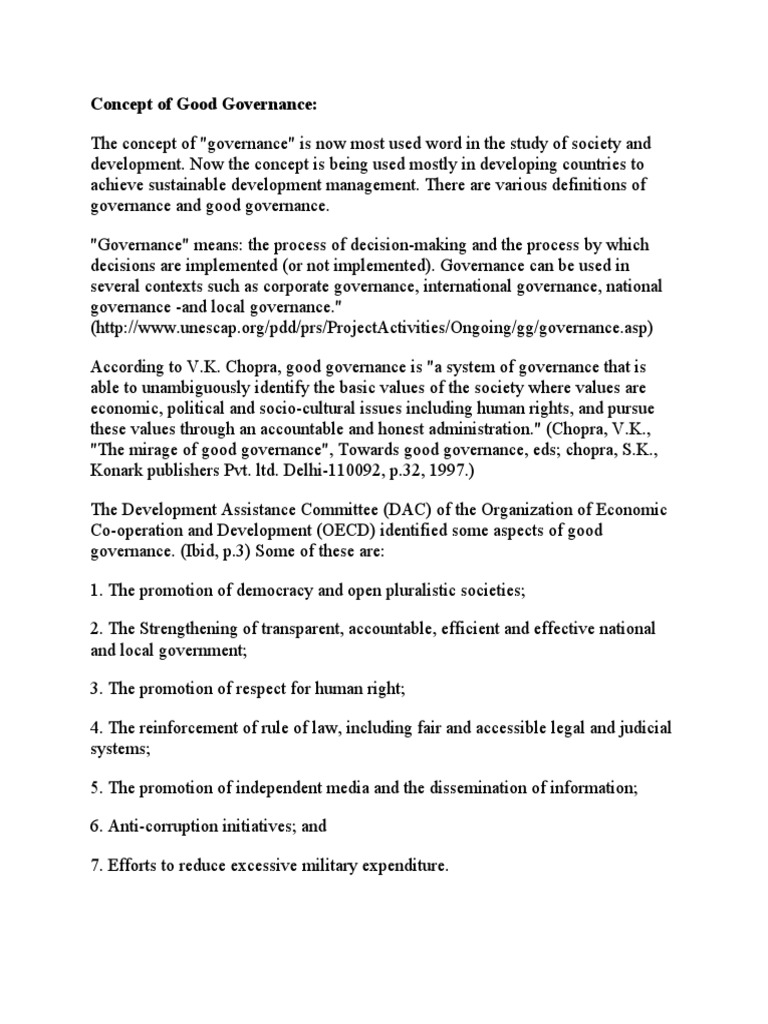 Concept of Good Governance | PDF | Good Governance | Governance