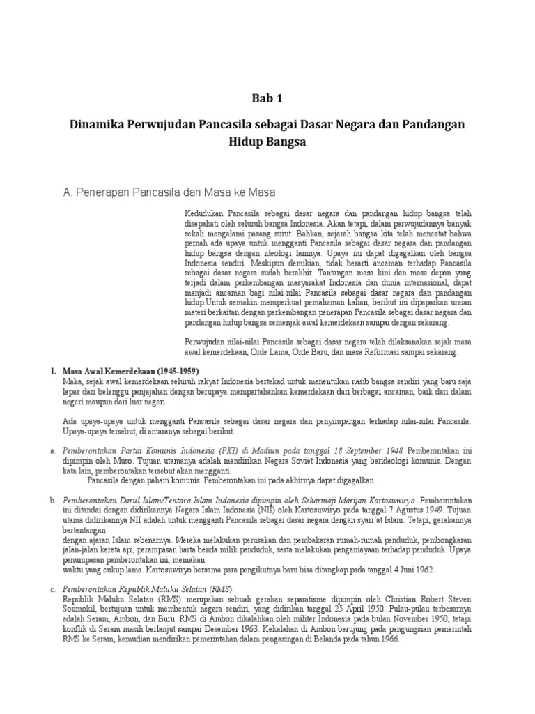 Dinamika Perwujudan Pancasila Sebagai Dasar Negara Dan Pandangan Hidup Bangsa | PDF