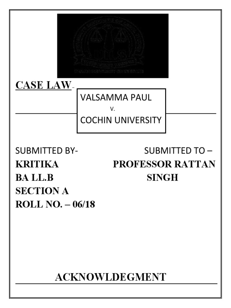 Valsamma Paul v. Cochin University | PDF | Dalit | Human Rights