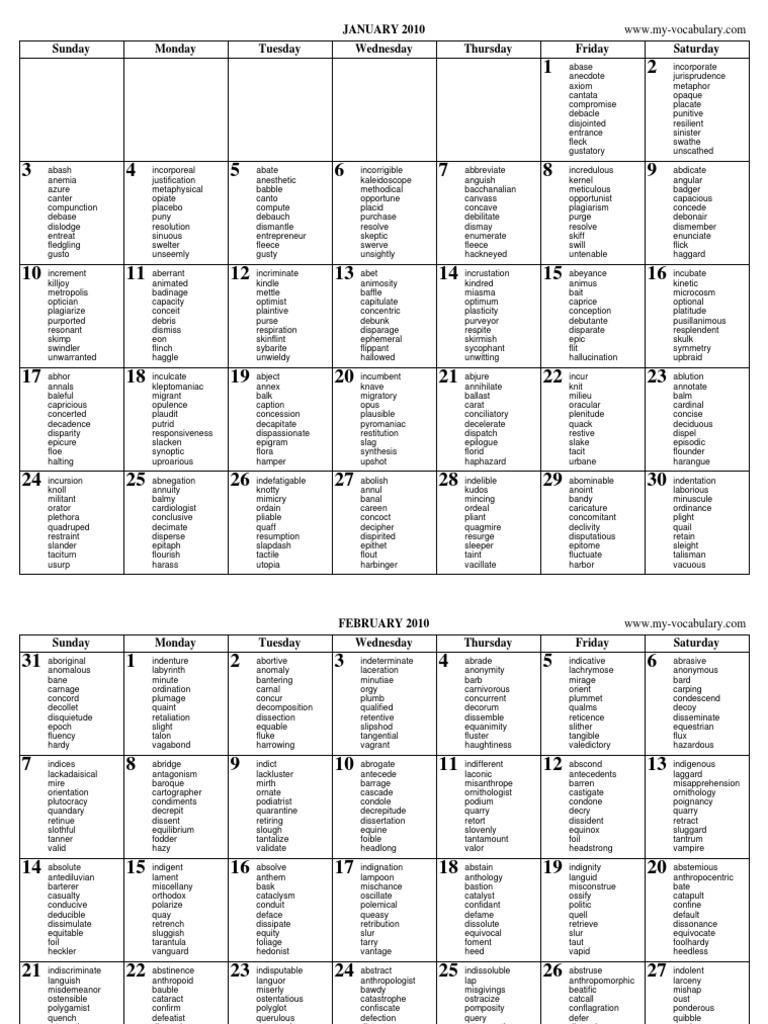 Word Group Calendar | PDF