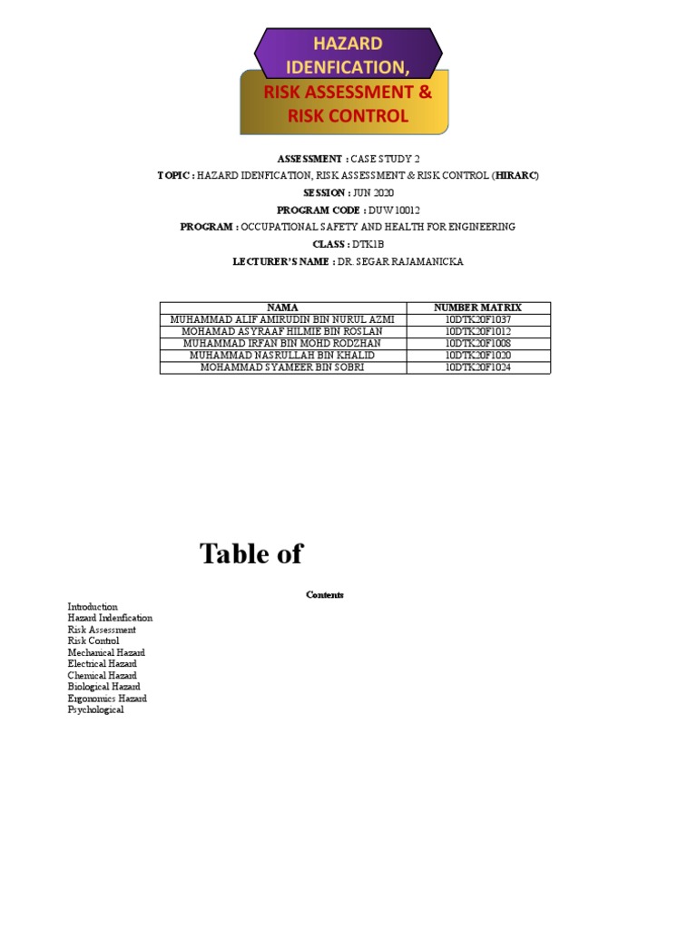 Report Hirarc - Case Study 2 | PDF | Risk Assessment | Risk