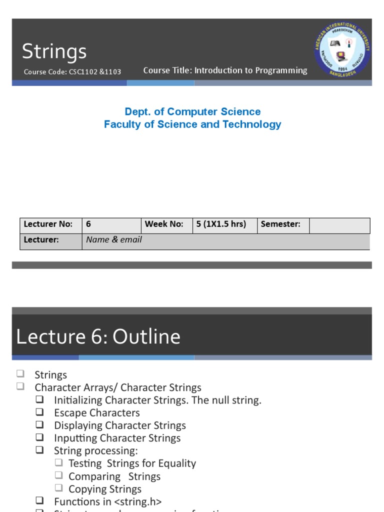 Strings: Dept. of Computer Science Faculty of Science and Technology | Download Free PDF ...